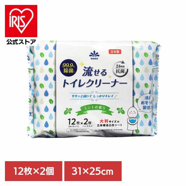 （検索用：流せる・トイレクリーナー・トイレシート・99％除菌・24時間抗菌・ミントのかおり・大判・厚手・蓋シール・ケース不要・4903635801874）