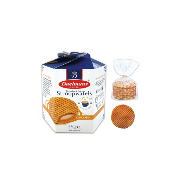 オランダの伝統菓子キャラメルワッフル！●直径約8cmのワッフルに濃厚なキャラメルをサンドした伝統的なキャラメルワッフルをボックスに詰めました。たっぷり8枚入ったお得なギフトボックスです。 生産国:オランダ 内容量:230g 賞味期間:360日