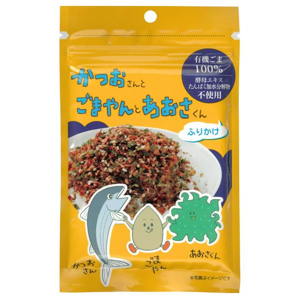 原材料名 :有機白いり胡麻(ボリビア、メキシコ)、味付け鰹削り節［鰹節(静岡県)、粗糖、醤油、食塩、米醗酵調味料、有機白いり胡麻(ボリビア、メキシコ)］、粗糖、鰹削り節粉末(鹿児島県)、有機醤油胡麻[有機白いり胡麻(ボリビア、メキシコ)、有...
