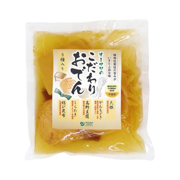 マクロビオティックおでん温めるだけですぐおいしい手軽に1品増やしたいときにも◆植物性素材だけでつくったマクロビオティックおでん◆大根、がんもどき、高野豆腐、しらたき、結び昆布の5種類入り◆天然醸造調味料使用◆砂糖・動物性原料不使用◆化学調味...