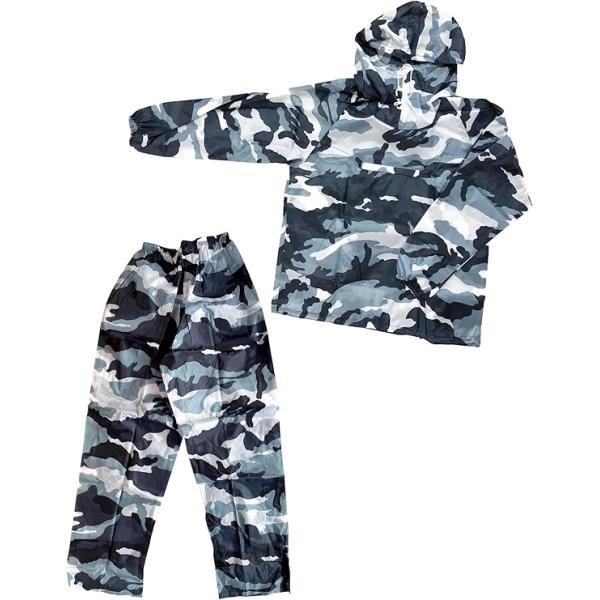 【カラー】カモフラグレーホワイト【素材】ポリエステル100％(撥水加工)【サイズ】Mサイズ：適応身長160〜165cm/対応胸囲84〜92cm/対応胴囲72〜82cmカモフラセットアップジャケット/ジャケット＆パンツ裾ゴム無し/アウトドア屋...