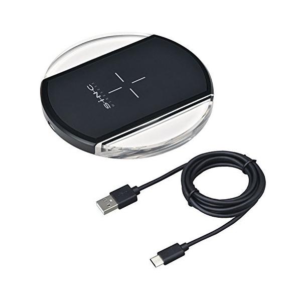 製品サイズ:H10mm × W100mm × D100mm仕様：ブラックグリーンLEDブルーLEDワイヤレス充電●異物感知と温度上昇感知機能を搭載した5Wタイプの無線充電器です。●通電中は中央がグリーンに点灯。充電中はクリアパーツが青くゆっ...