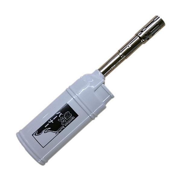 力の弱い女性でも簡単に着火ができるソフトスイッチ。2年保証付き。風が強い屋外でも大活躍！1200℃のターボ炎。重量：50g