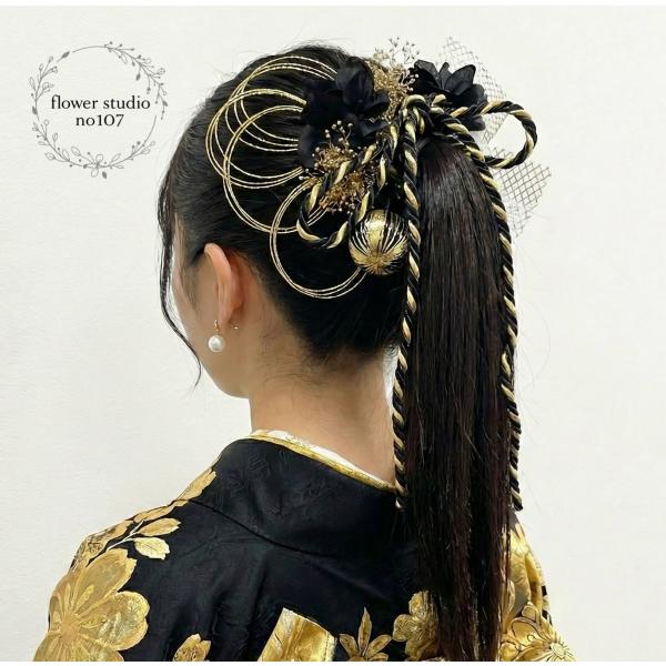 flower studio no107（ナンバーイチマルナナ）の商品をご覧頂き有り難うございます。特別な日の髪飾りを心を込めて製作しています。【セット内容】水引き　×3アレンジ紐　約1メートル×1プリザーブドフラワー×2アーティフィシャルフ...