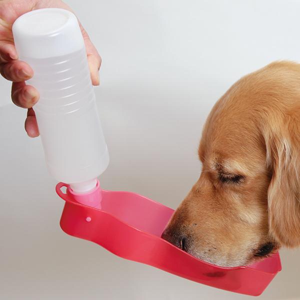 お散歩の時など携帯に便利な「お皿一体型」の水筒です。ボトルにお水を入れて、ワンちゃんにお水をあげる時はボトルを押して飲み皿にお水を出してあげるだけ。