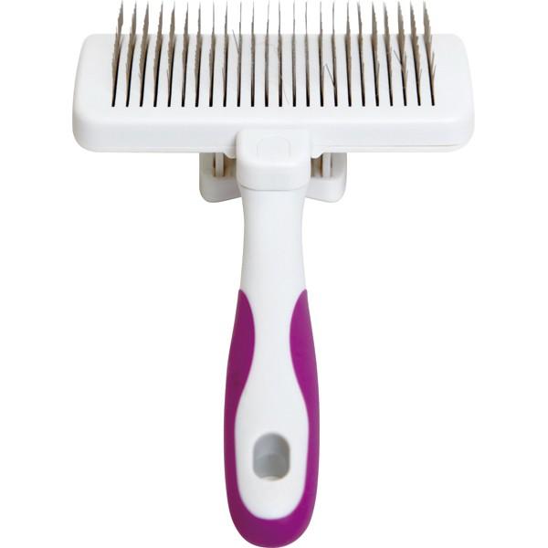 ピンは丈夫でさびにくいステンレス製。ワンちゃんの体にフィットする曲面構造で、余計な力をかけずにムダ毛がよく取れ、パパさんママさんもワンちゃんもラクラク！背面のボタンをワンプッシュすると、取れたムダ毛がピョン！と浮き上がって「パコッ」と取り除...