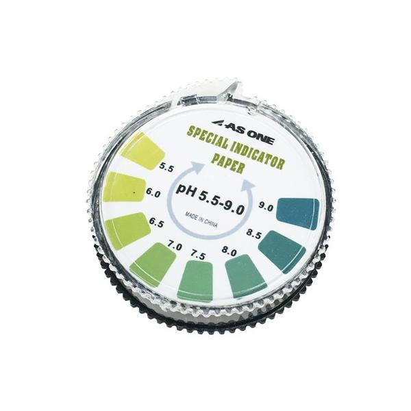 【特徴】ケースにカラースケールが付いています。【仕様】型番：pH5.5-9.0ケース材質：プラスチックサイズ：7mm×5mカッティングエッジ付きpH測定領域：5.5〜9.0タイプ：ロール入数：1巻