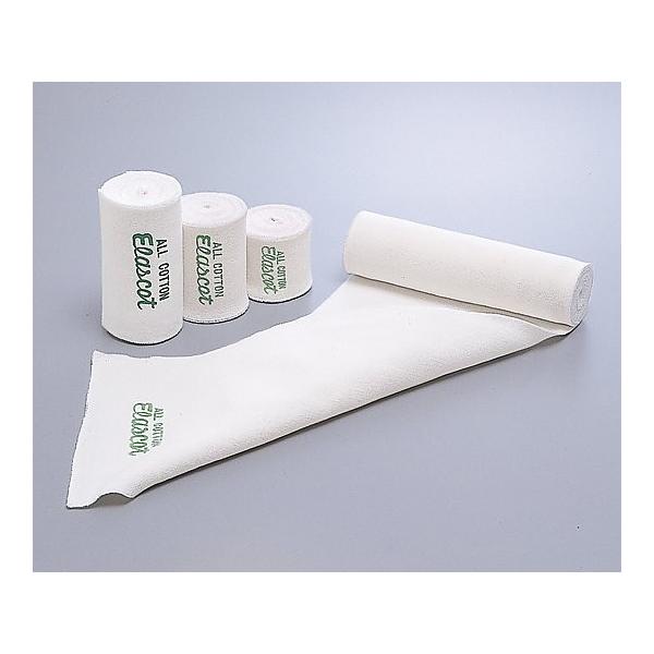 【特徴】強い固定力を発揮します綿糸に強撚加工を施していますので、優れた弾力性を発揮します。肌触りが良く、吸湿性・固定力に優れています。【仕様】材質：綿100％幅×長さ（伸長時）：100mm×4.5m入数：1箱（6巻入）型番：11623