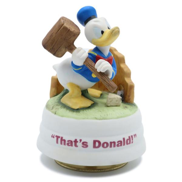 ドナルドオルゴール（木槌）That's Donald曲：ジッパディドウダー三協商事社　1997年陶器製高11.5cm　状態良好　箱あり箱のまま保存されていました。オルゴールを巻くと回転します。オルゴールは経年により回転、曲が遅くなります。現...