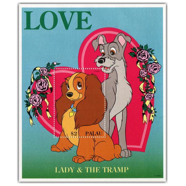 わんわん物語切手小型シート（LOVE）発行国Palau1996年発行13.2×11cm　未使用