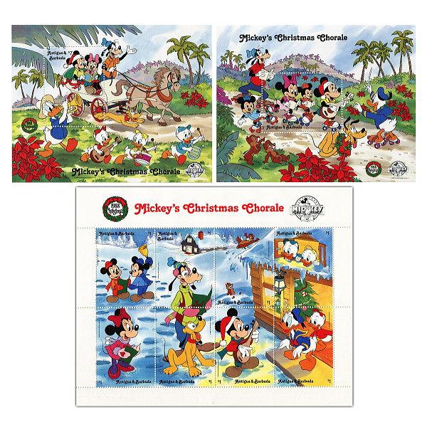 FAB5他切手/小型シート2枚＆切手8枚1シート（ミッキーのクリスマスキャロル）発行国Antigua &amp; Barbuda1988年発行小型シート：10.2×12.7cm切手シート：13.9×17.7cm未使用これでフルセットですA4...