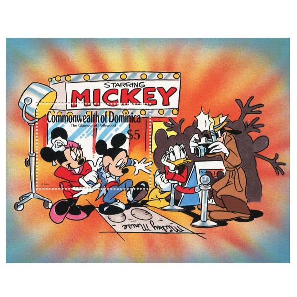 FAB4小型切手（ハリウッド/足形）発行国Dominica1989年発行10.2×12.7cm　未使用ミッキー、ミニー、ドナルド、グーフィー