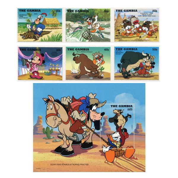 FAB4＆ピート他切手/小型シート1枚＆切手6枚（インデアンとカウボーイ）発行国Bambia1995年発行小型シート：10.1×12.7cm未使用A4クリアファイルに収まる台紙にファイルされているためそのままお送りします。ミッキー、ミニー、...