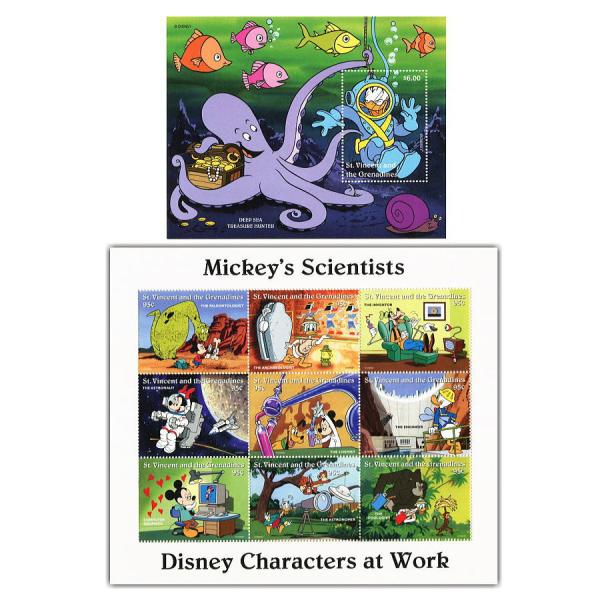 FA5、チップ＆デール、ルードヴィッヒ・フォン・ドレイク切手9枚1シート＆小型シート1枚（科学者）発行国St. Vincent and the Grenadines1996年発行シート：15.3×17.8cm小型シート：10.2×12.7c...