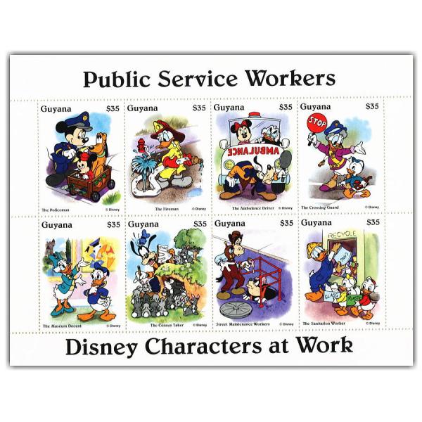 FAB5他切手8枚1シート（公務員）発行国Guyana1995年発行シート：13.6×17.8cm未使用A4クリアファイルに収まる台紙にファイルされているためそのままお送りします。ミッキー、ミニー、ドナルド、グーフィー、プルート、デイジー、...