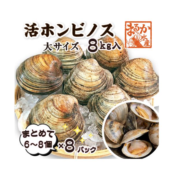 ホンビノス貝は「ハマグリとアサリをあわせたような味わい」で、濃厚なうまみをしっかりと感じられる貝です。ホンビノス貝のサイズは、横幅5cmほどのものから10cm近いものまでありますが、こちらの商品は、8cm程度（120〜170g）の大サイズ（...