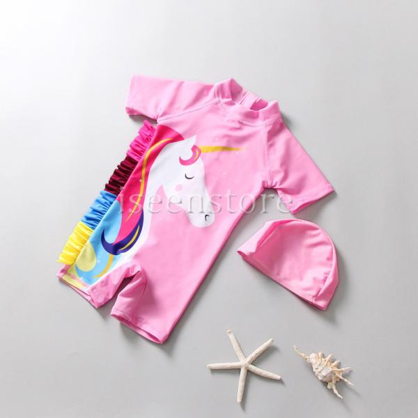 子供 水着 女の子 女児用 キッズ ベビー 連体水着 オールインワン 水着 スイミング サーフィン 潜水 スイムキャップ付き スイムウェア 半袖ラッシュガード 子供服 プール ビーチ 夏 海水浴 水遊び 紫外線対策 日焼け防止 UVカット ...