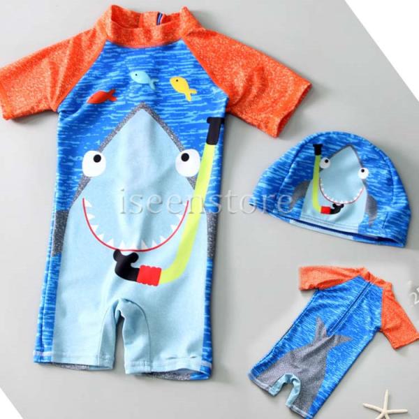 ベビー 水着 キッズ 子供水着 オールインワン 半袖 スイムウェア UV対策 ロンパース 魚柄 かわいい おしゃれ プール 海 水遊び 体型カバー 連体水着 水泳キャップ 2点セット スイミング サーフィン 一体型 プール 海 快適 夏 子...