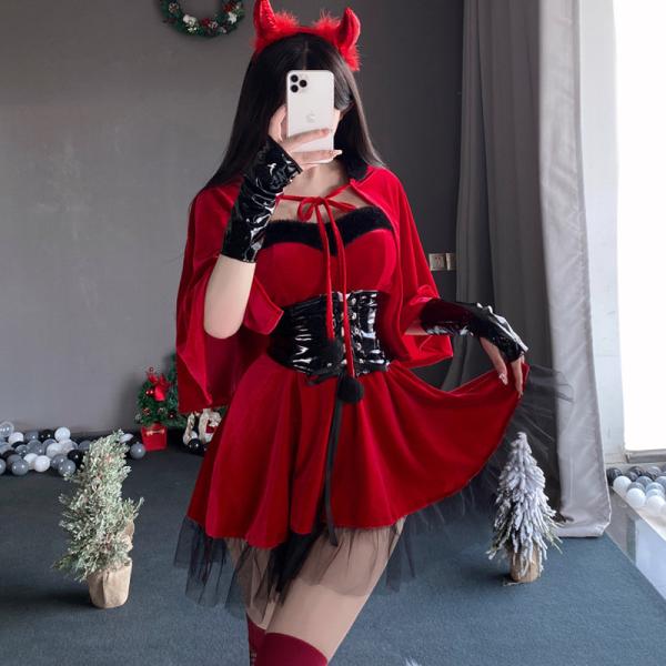 コスチューム 仮装 大人用 悪魔 デビル cos コスプレ衣装 ハロウィンコスプレ ハロウィン仮装 小悪魔 コスプレ セクシー  魔女 ハロウィン コスプレ 変装 仮装 衣装 舞台服 レディース ドレス 衣装●内容品：カチューシャ/ケープ/...