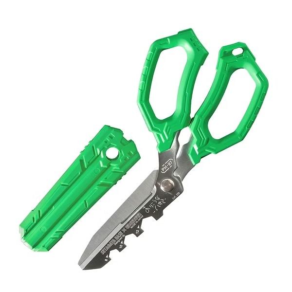 【特長】4つの刃でさまざまな素材をカットできる万能ハサミ。ナット回し：簡易スパナを刃に搭載。ボルト、ナットをサッと回せます(対辺8、10、12mm)。ストレート刃：適度な厚みと鋭利な刃先が快適なカッティングをサポートし、紙や布のスライド切り...