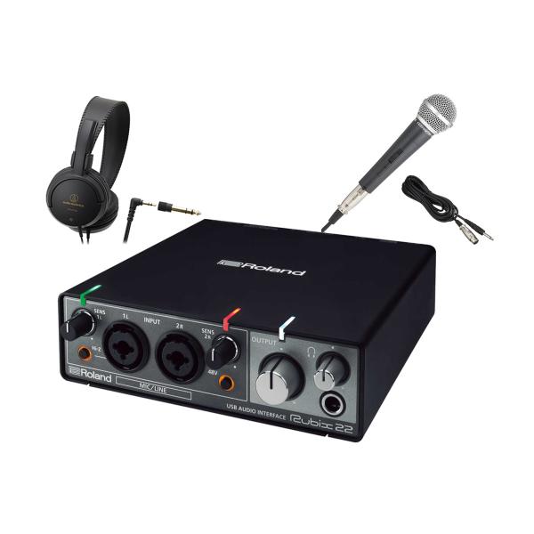 【セット内容】■Roland / Rubix22 USBオーディオ・インターフェース■ヘッドホン■マイク(ケーブル付属)※ヘッドホン、マイクは在庫状況により画像と異なる場合がございます。※画像はサンプルです。