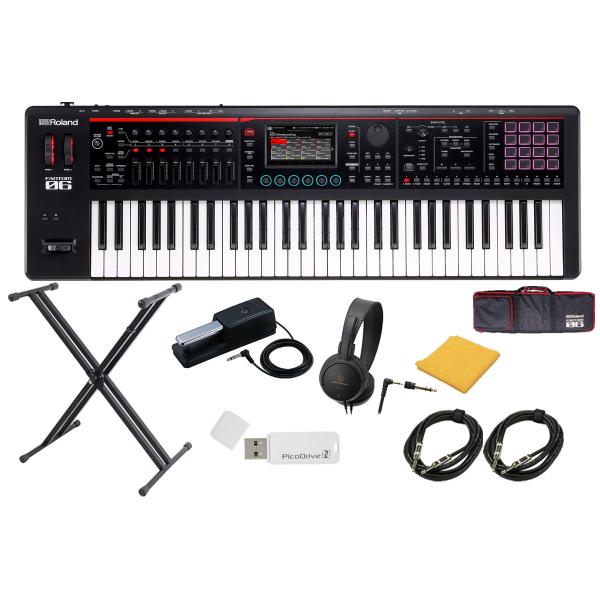 必要なアクセサリーが揃ってお買い得！【セット内容】●Roland / FANTOM-06●Roland / DP-10 (ダンパーペダル)●3ｍ シールドケーブル 2本●X型キーボードスタンド●ヘッドホン●16GB USBメモリー●楽器クロ...