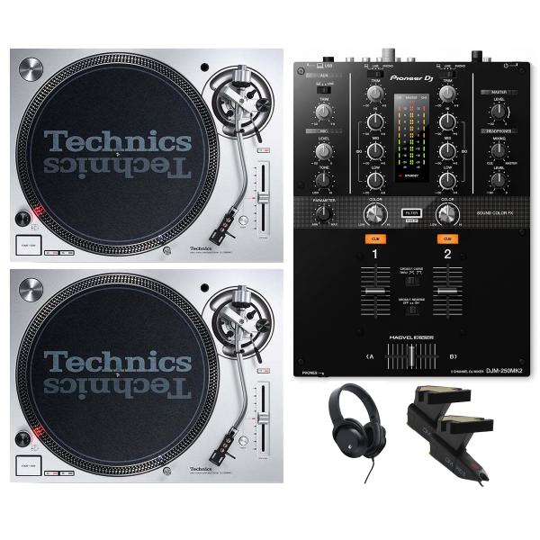 【セット内容】◆TECHNICS / SL-1200MK7WS シルバー (2台)◆Pioneer DJ / DJM-250 MK2◆ortofon / OM Pro S DJカートリッジ (2個)◆ヘッドフォン◆RCAピン-RCAピン デ...