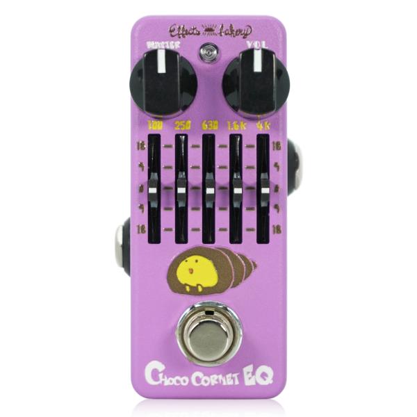 Effects Bakery Choco Cornet EQは、ギターのトーンを彩るグラフィックイコライザーです。5バンドのスライダーと全体のレベルを調整するVOL、そして最終的な音量をコントロールするMASTERコントロールにより、トーン...