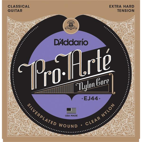 定番中の定番、ダダリオ！クラシックギター用ナイロン弦、エクストラハードゲージです。Classic Guitar StringsDAddario / EJ-44 / Extra HardSilver on Nylon /Clear Trebl...
