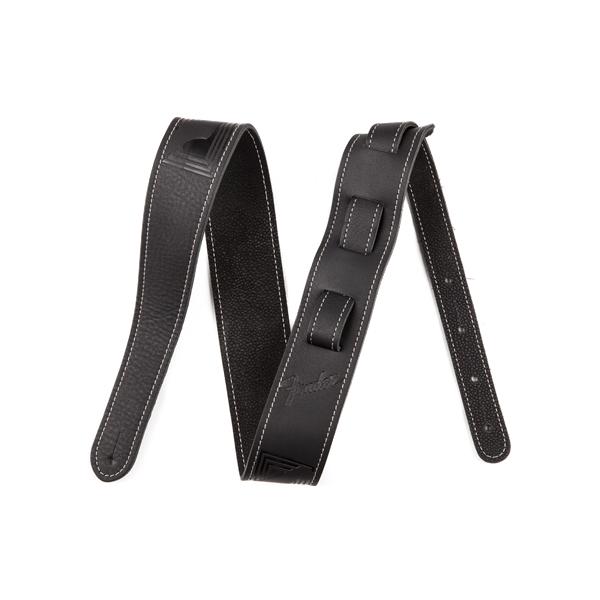 Fender(R) Monogram Leather Strap, Blackフェンダーストラップの代名詞とも言えるモノグラムストラップのレザーバージョン。フェンダーロゴが型押しされた柔らかな革製のギターストラップでホワイトステッチは補強と...
