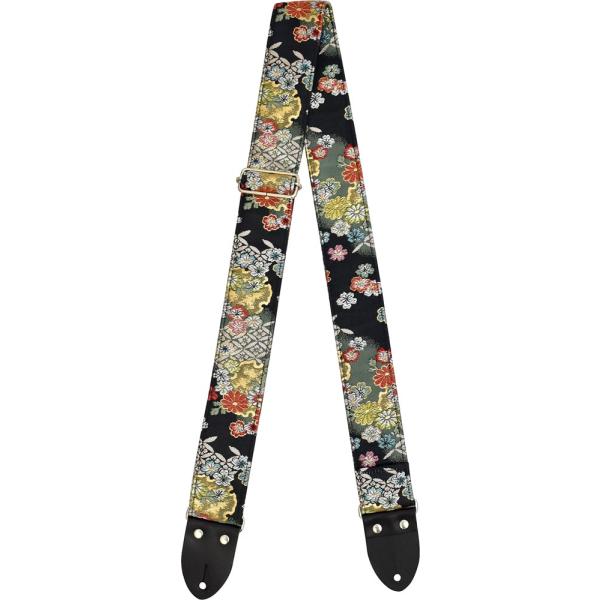 日本を代表する絹織物「西陣織」の布で作ったギターストラップ。色とりどりの先染め糸を用い、彩り豊かに緻密に織り上げられる文様の美しさを生かした一品です。金や銀の糸が織り込まれているため、ライトが当たるとキラキラと光り演奏会などでも存在感を発揮...