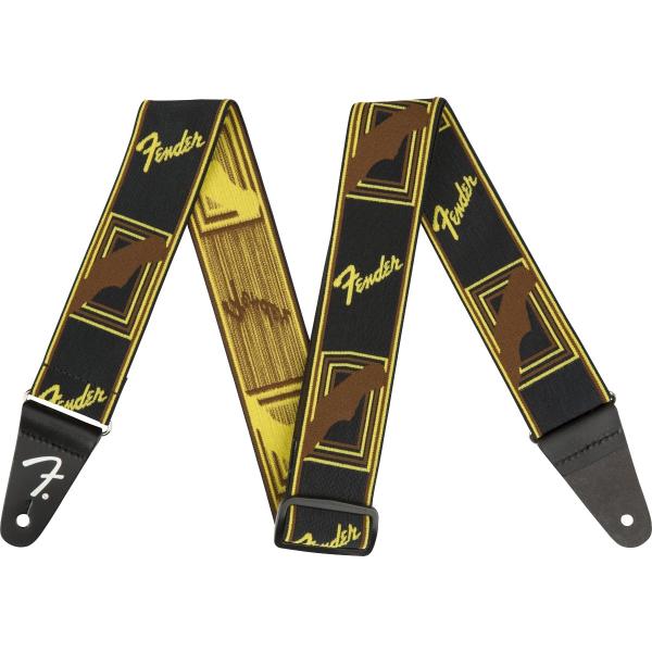 FENDER / WeighLess Monogram Strap Black/Yellow/BrownWeighLessストラップはクラシックなFenderモノグラムデザインをあしらった弾力性のある2インチ（約5cm）幅のSPANDEXポ...