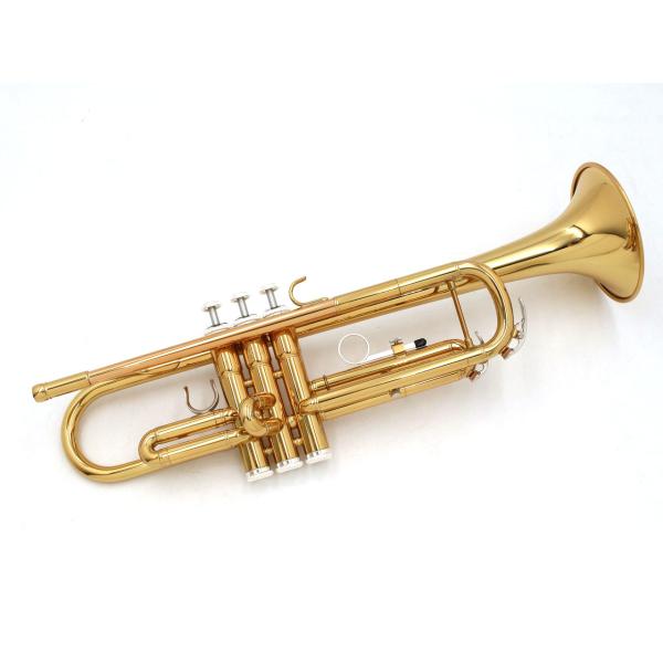 ヤマハ トランペット YTR-3335シリアル番号382335 管体重量1064グラムイエローブラスベル、ラッカー仕上げ、第1第3トリガー、2ウォーターkey、リバースチューニングスライド管1本支柱の現行モデル。リバースチューニングスライド...