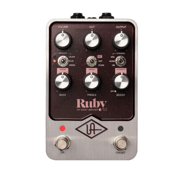 UAFX Ruby &amp;#39;63 Top Boost Amplifier は、Queen から U2、Radiohead まで、60年以上に渡ってアーティストやプロデューサーに愛されてきたブリティッシュ・バルブアンプの真髄を提供し...