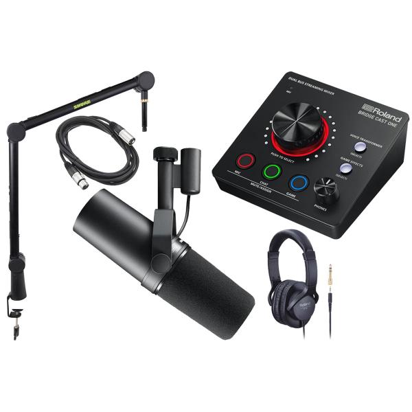 Gaming Mixer「BRIDGE CAST ONE」とスタジオマイク「SM7B」、アームスタンド「SH-BROADCAST1」がセット！更に5mのマイクケーブルとヘッドホンもセットでお買い得！セット内容●Roland / BRC-ON...