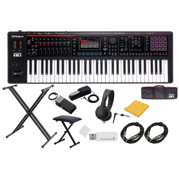 オプション・アクセサリーが揃ってお買い得！【セット内容】●Roland / FANTOM-06●Roland / DP-10 (ダンパーペダル)●Roland / EV-5 (エクスプレッションペダル)●3ｍ シールドケーブル 2本●X型キ...