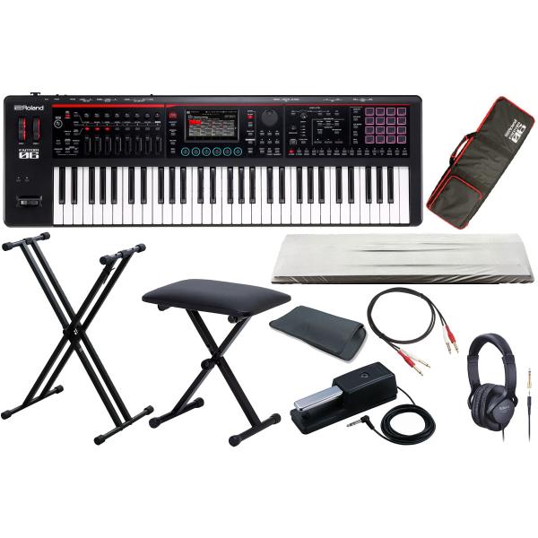 X型キーボードスタンド、キーボードベンチ、ペダル、ケーブルのお買い得セット！更に、ダストカバーと小物入れに便利な当店オリジナルスリーブバッグプレゼント！セット内容●Roland / FANTOM-06 (専用 背負えるキャリング・ケース付き...