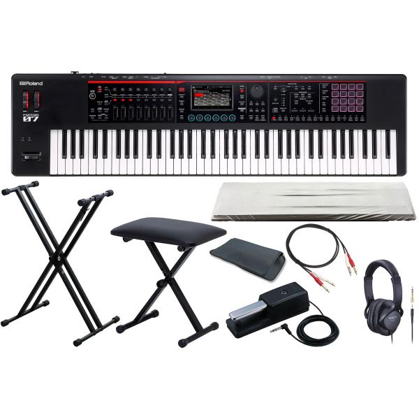 X型キーボードスタンド、キーボードベンチ、ペダル、ケーブルのお買い得セット！更に、ダストカバーと小物入れに便利な当店オリジナルスリーブバッグプレゼント！セット内容●Roland / FANTOM-07●Roland / DP-10 (ダンパ...