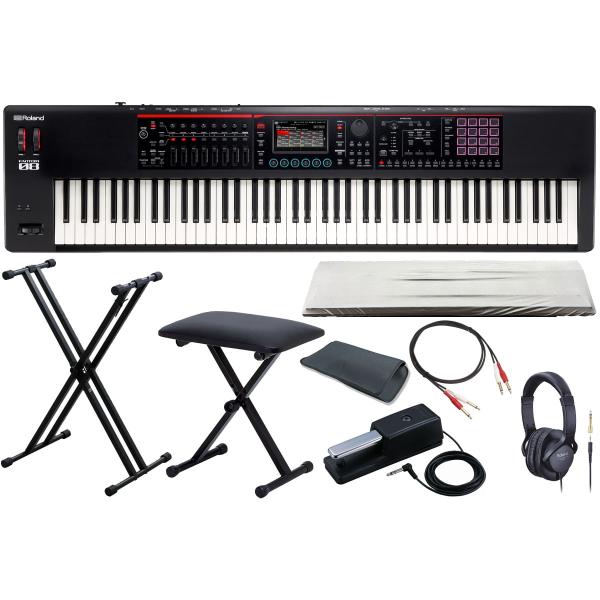 X型キーボードスタンド、キーボードベンチ、ペダル、ケーブルのお買い得セット！更に、ダストカバーと小物入れに便利な当店オリジナルスリーブバッグプレゼント！セット内容●Roland / FANTOM-08●Roland / DP-10 (ダンパ...