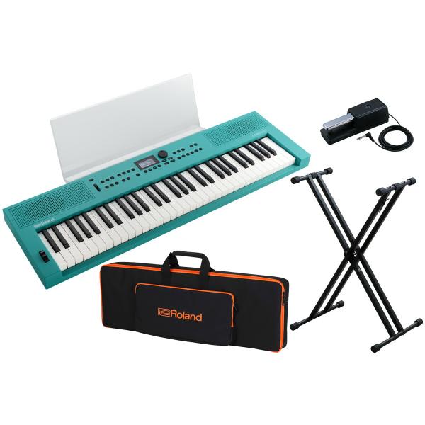 X型キーボードスタンドと純正ケース・ペダルがセット！セット内容● Roland / GOKEYS3-TQ (GO:KEYS 3) ターコイズ● Roland / MRGKS3/5 (専用譜面立て)● Roland / CB-V61 (背負え...