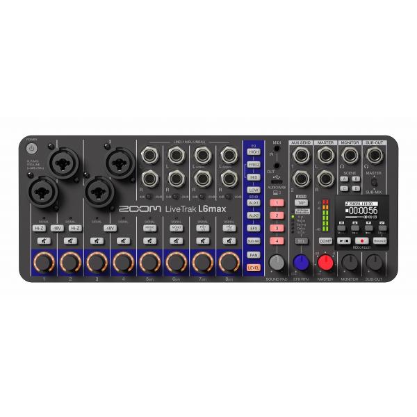 最小限のボディで最大限のパフォーマンスを引き出す、奥行きわずか11cmの12chデジタルミキサー＆レコーダー『LiveTrak L6max』は、デュアルAD回路と32bitフロート録音技術を搭載した超小型デジタルミキサーです。12チャンネル...