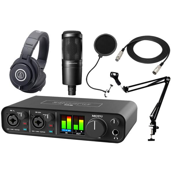 モニターヘッドホン「ATH-M40x」と定番のコンデンサーマイク「AT2020」がセットになった、お買い得配信セット！セット内容■MOTU / M2■ATH-M40x (モニターヘッドホン)■AT2020 (専用スタンドマウント、マイクポー...
