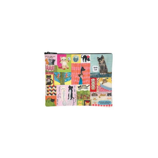 モン815900　【日本製】【エクートミネット】【Ecoute minette】フラットポーチ【コラージュ】【ネコ】【動物】【アニマル】【ポーチ】【ケース】【小物入れ】【メイク】【化粧】【コスメ】【文房具入れ】【収納】【雑貨】【グッズ】【か...