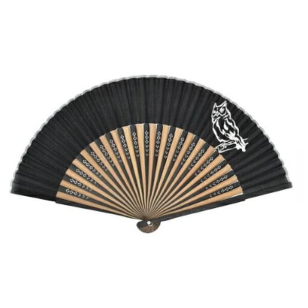オオS22-MCMP07 【Ripple】【リップル】綿ローンモノトーンプリント扇子【22.5cm】【黒】【ブラック】【ふくろう】【せんす】【うちわ】【踊り用】【日本舞踊】【祭り】【夏】【涼しい】【雑貨】【グッズ】【かわいい】【Ripple...