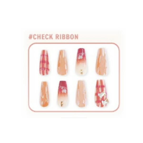 カミ222886 【セット商品】【4個入り】【オリジナル】 ネイルチップ【CHECK RIBBON】【ロングスクエアタイプ】【セルフネイル】【つけ爪】【美容】【コスメ】【ガールズ】【女の子】【雑貨】【グッズ】【かわいい】【セット商品】【4個...