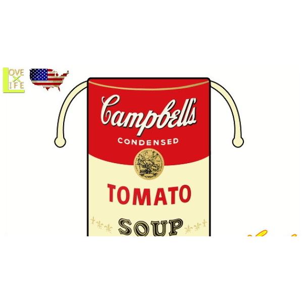 ■説明■【アメリカン雑貨】コットン巾着【Campbells】【キャンベル】【袋】【入れ物】【小物入れ】【巾着】【生活雑貨】【ランチBOX】【子供】【キャラ】【お弁当箱】【かわいい】生成りボディにＰＯＰなアメリカンプリントが入ったとってもおし...