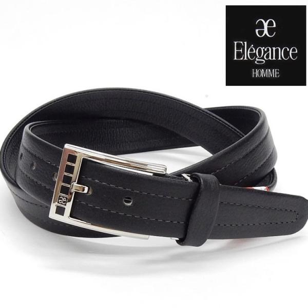 Elegance エレガンス〓日本製〓牛革　袋縫い◆メンズベルト◆黒◆EE01