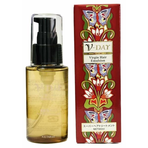 V day ブイデイ ヴァージンヘア エマルジョン 60ml洗い流さないタイプのヘアトリートメント美容液タイプのスーパーヘアートリートメントセラミド・天然ビタミンＥ・ローヤルゼリー・大豆油・ゴマ油・ホホバオイル配合ブイデイ ヴァージンヘアエ...