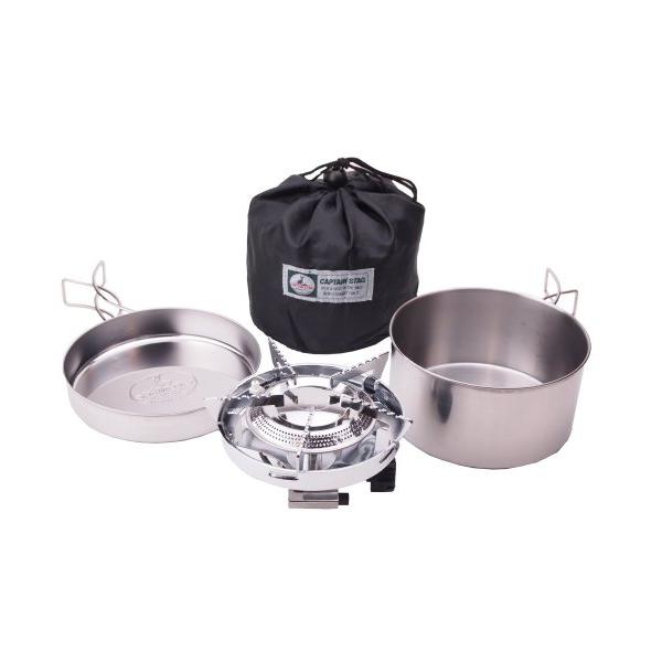 「商品情報」説明商品の説明小型ガスバーナーコンロとクッカー(鍋、フライパン)のセットです。バーナーは小型ながらも約3000kcalの高出力設計。メインバーナーとしても活躍します※専用ガスカートリッジ(別売)に取り付けてご使用くださいメーカー...