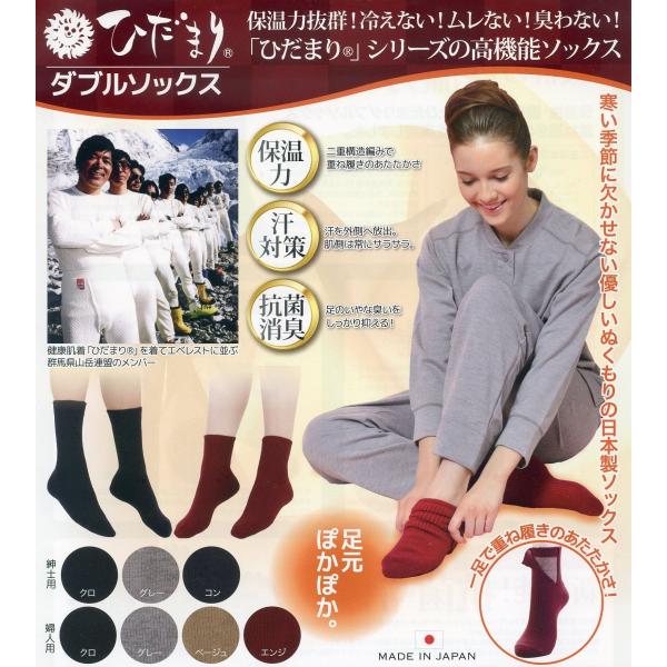 ★こんな方にオススメ！・冷え、寒さに弱い方・極寒の中で働かれる方・冬でも散歩を欠かさない方・釣りやスキー、登山をされる方ひだまりダブルソックスの優れた点●保温力(保温性・機能性に優れ、重ね履きの暖かさを実現)優れた保温力を持つポリ塩化ビニル...